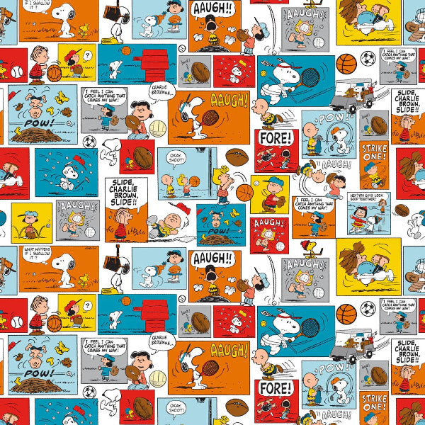 (Remnant 18") Peanuts Sports and Augh Fabric to sew| QuiltGirls®